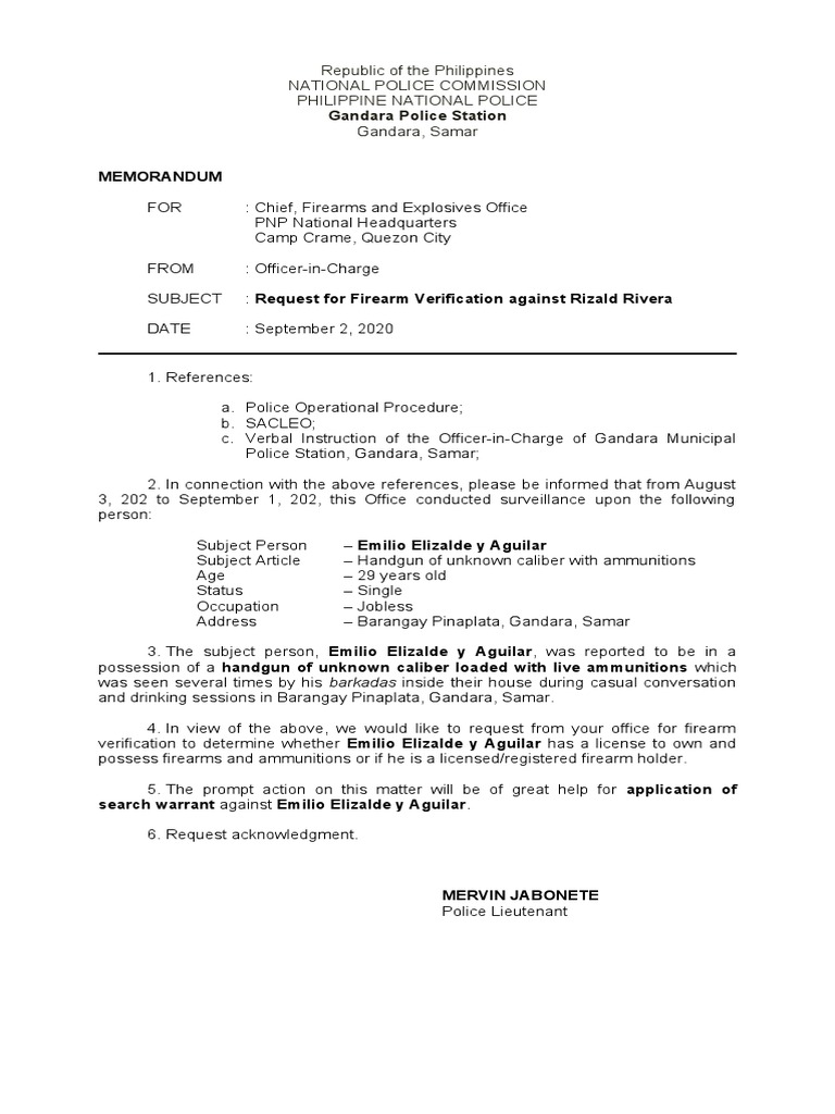 Memorandum: Republic of The Philippines National Police Commission ...