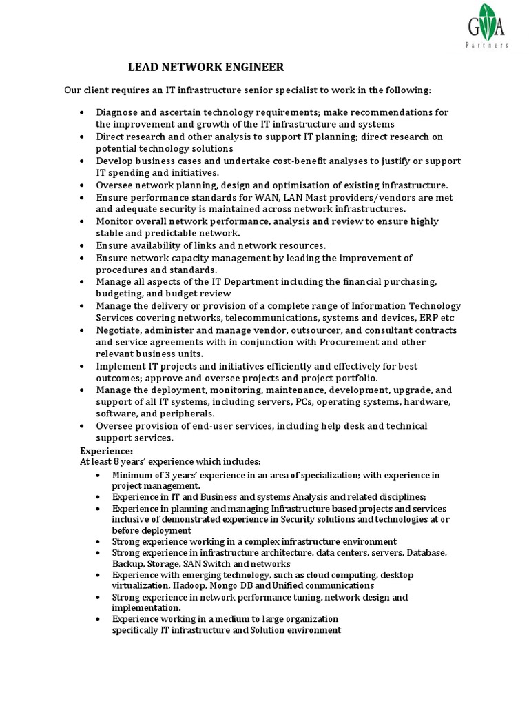 Lead Network Engineer: Experience | PDF | Computer Network | Infrastructure