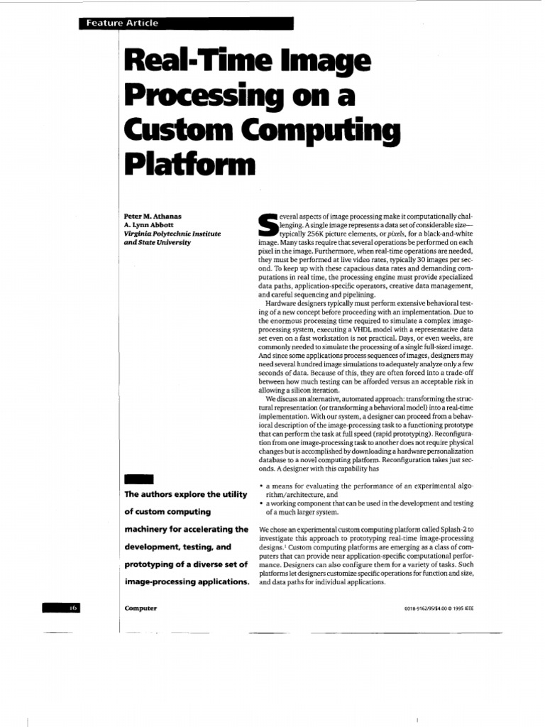 Real-Time Image Processing On A Custom Computing: Pixels, and | PDF | Field Programmable Gate ...