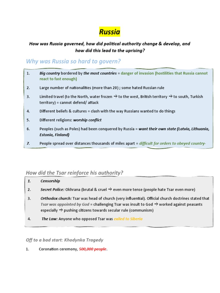 Russia: Why Was Russia So Hard To Govern? | PDF | Russian Empire ...