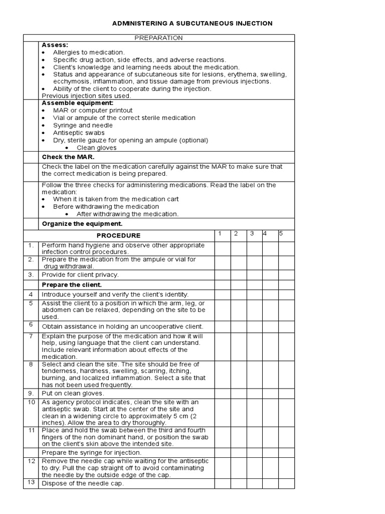 Subcutaneous Injection Procedure Guide | PDF | Injection (Medicine ...