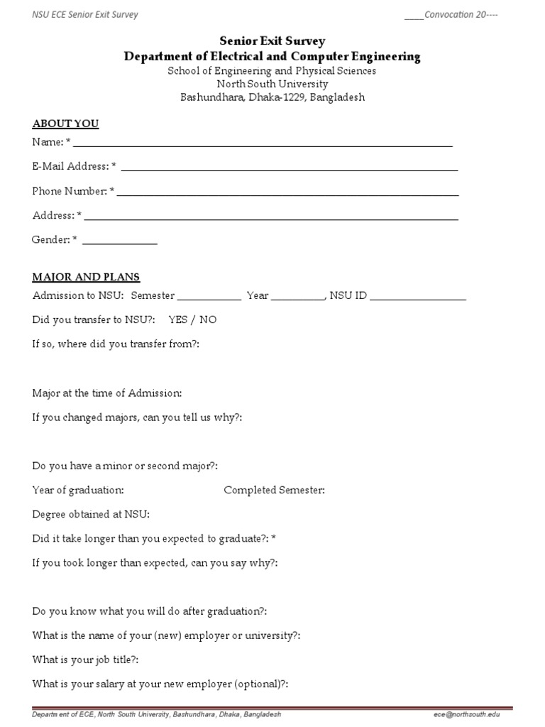 Senior Exit Survey Department of Electrical and Computer Engineering ...