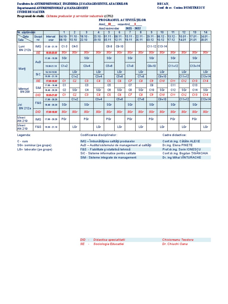 Orar - Sem 1 - CPSI - An2 - 2021-22 v2 | PDF
