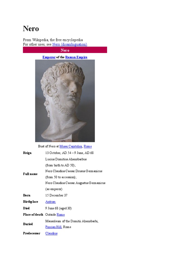 From Wikipedia, The Free Encyclopedia For Other Uses, See .: Nero ...