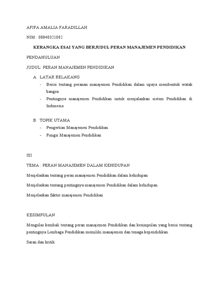 Kerangka Esai | PDF
