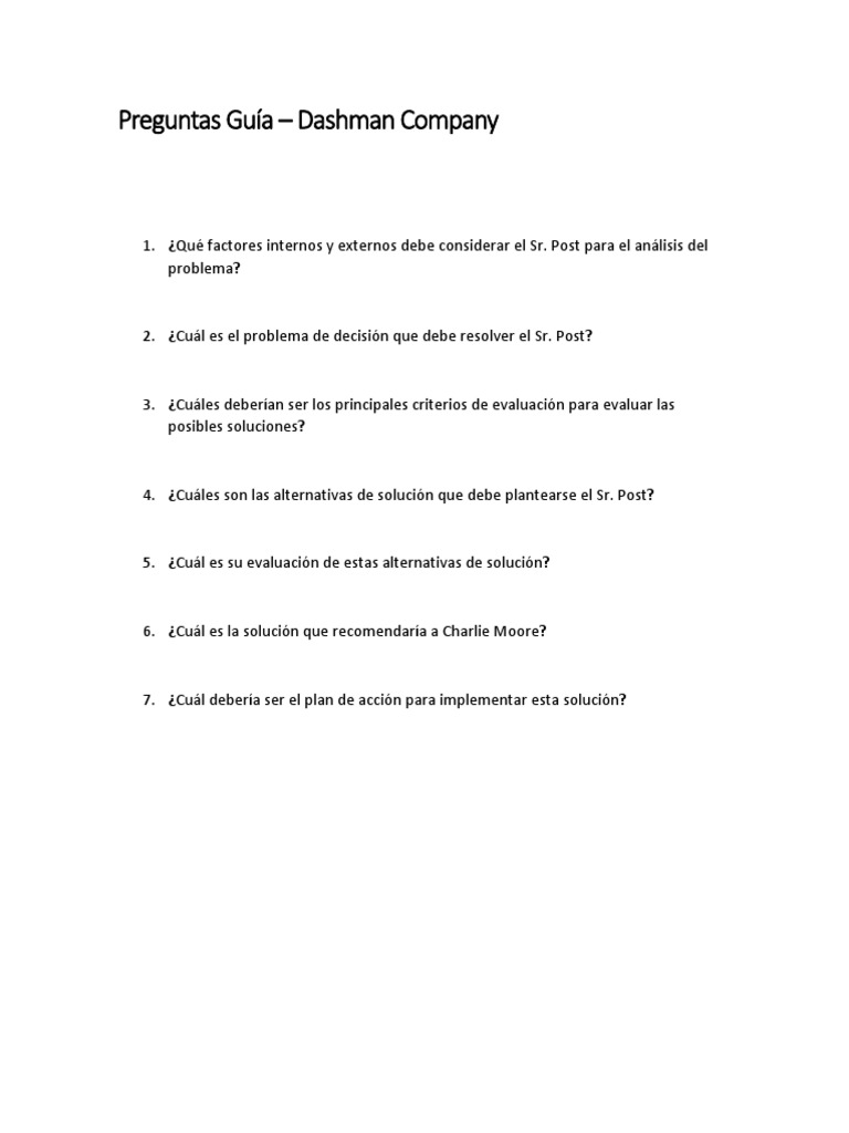 Preguntas Guia - Dashman Co | PDF