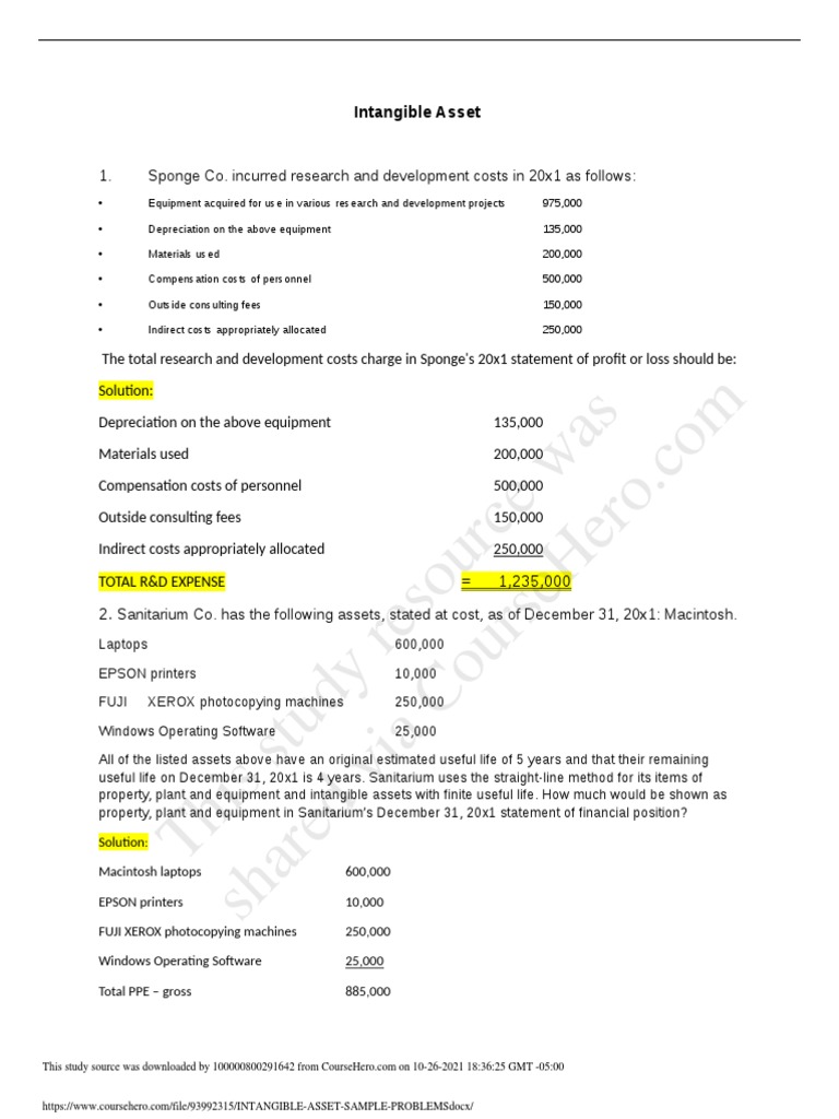 Intangible Asset Sample Problems | PDF | Discounting | Depreciation