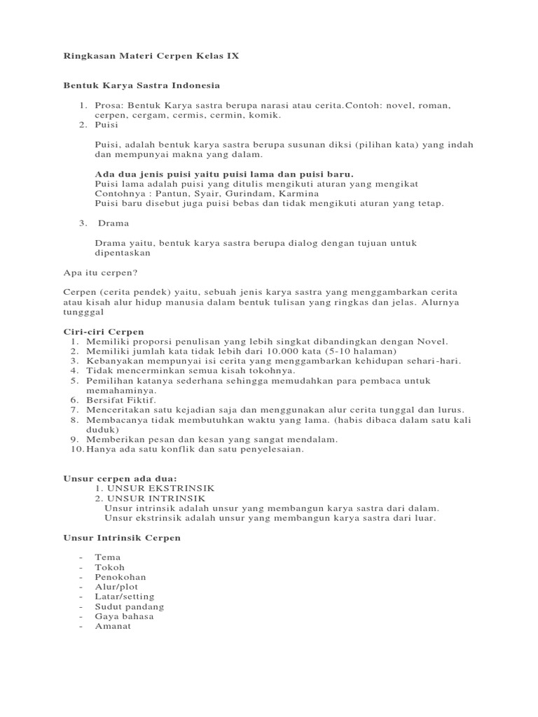 Ringkasan Materi Cerpen | PDF