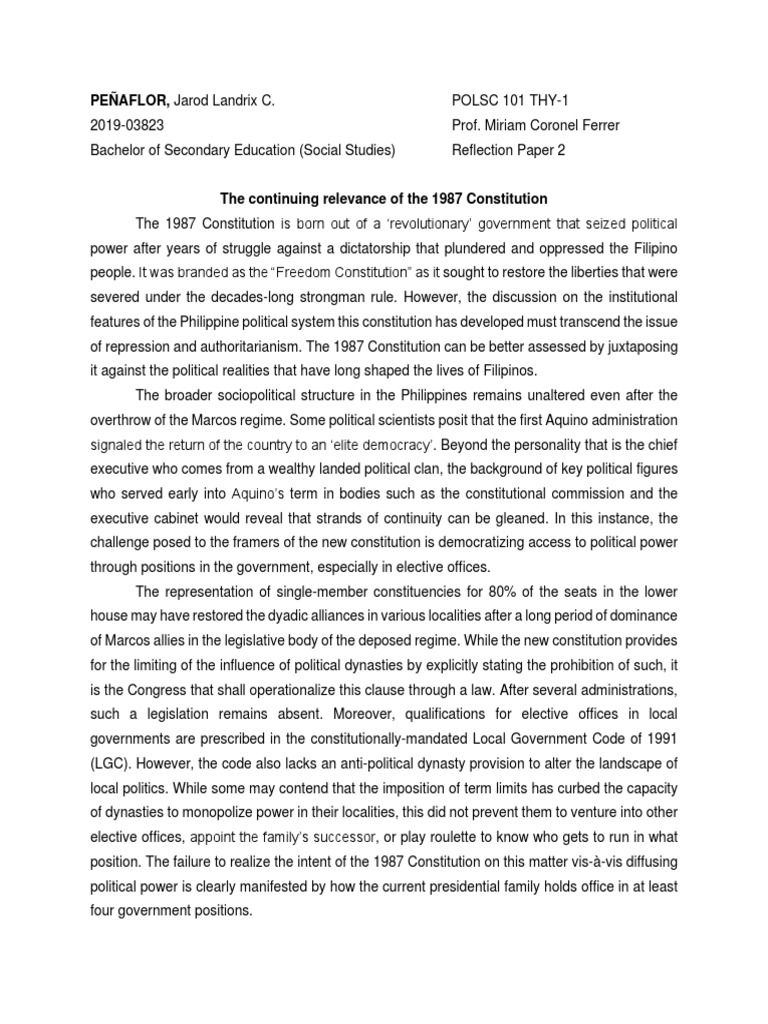 Peñaflor - Polsc 101 Thy-1 - Reflection Paper 2 | PDF | Separation Of ...