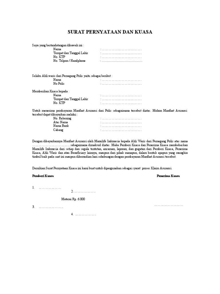 Formulir Surat Pernyataan Dan Kuasa | PDF | Ilmu Sosial