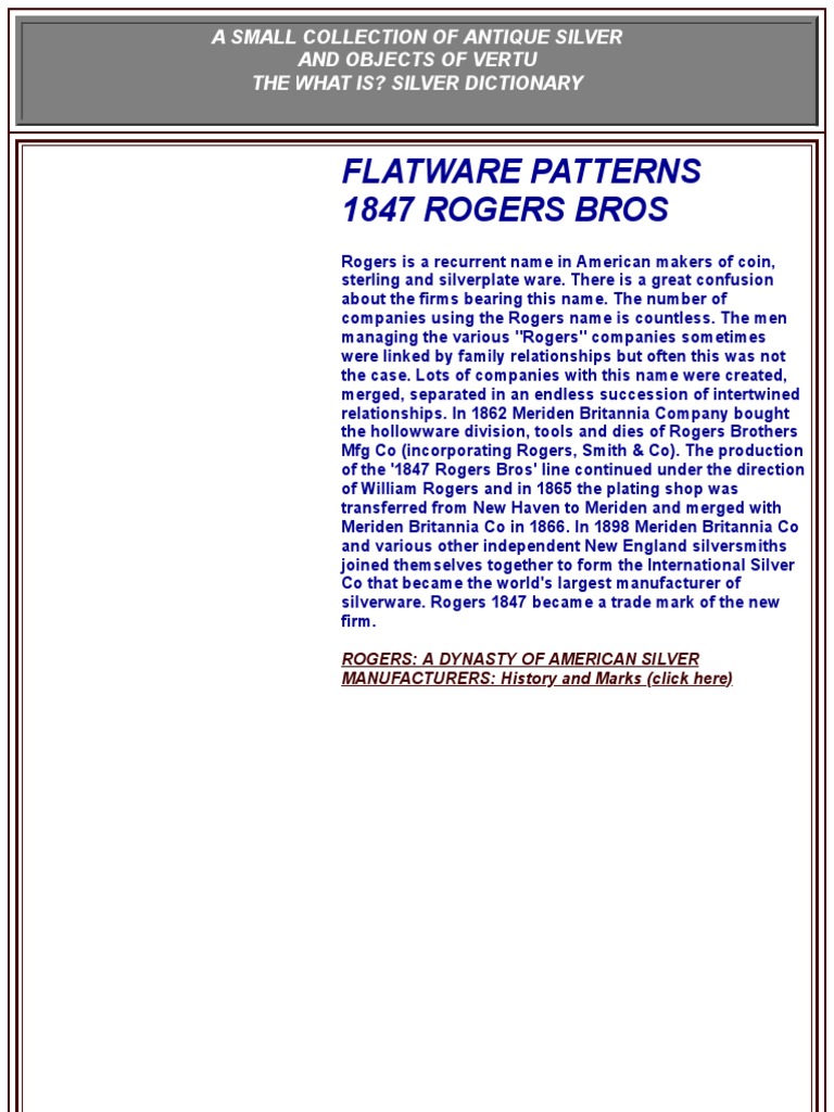 1847 Rogers Bros Silverware Patterns | PDF | Jewellery | Silver
