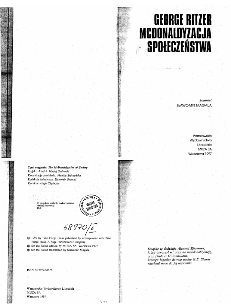 George Ritzer - Makdonaldyzacja Społeczeństwa | PDF