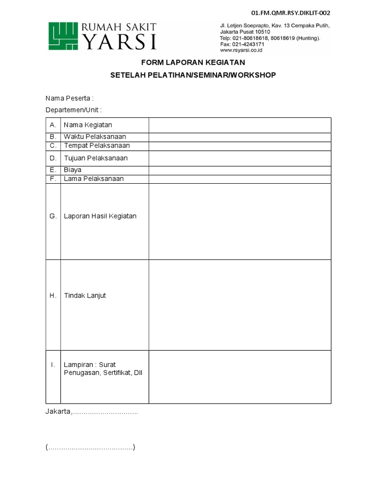 Form Laporan Kegiatan Peserta Setelah Pelatihan | PDF