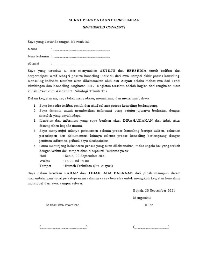 Surat Pernyataan Persetujuan | PDF