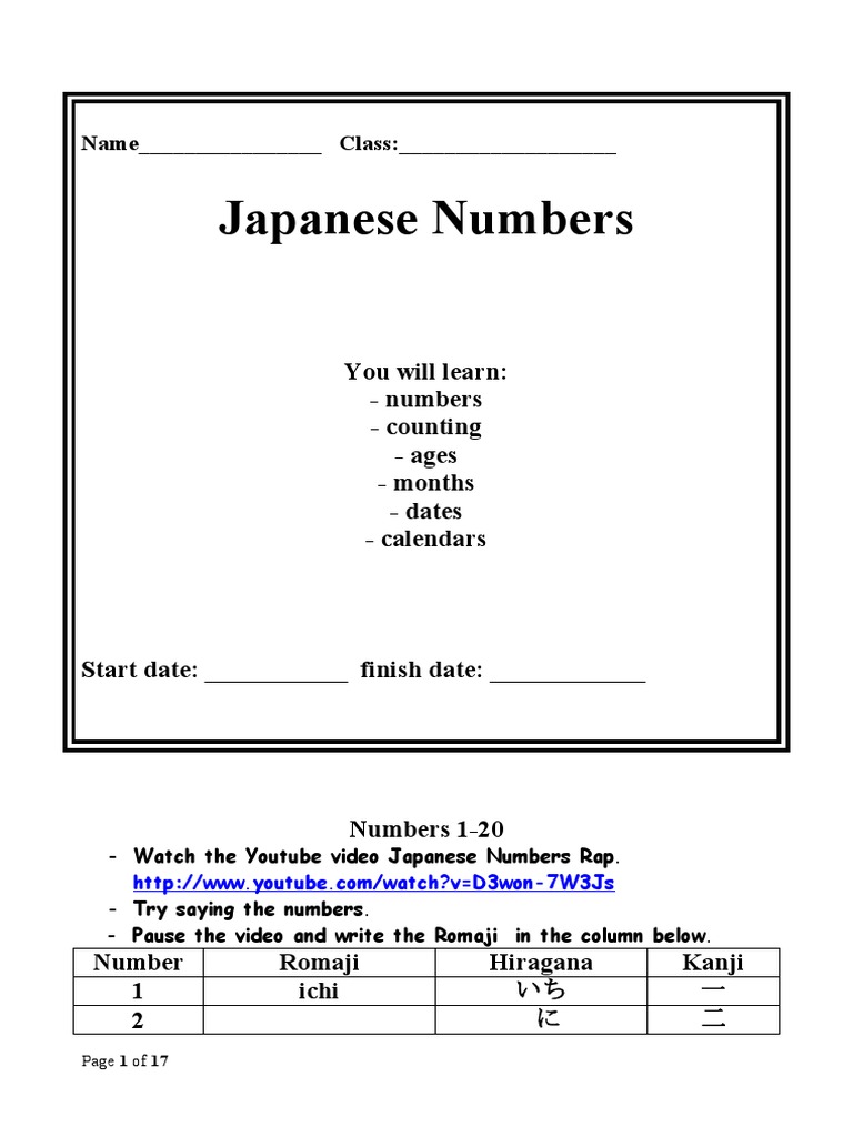 Japanese Numbers Workbook | PDF | Japanese Writing System | Japanese ...