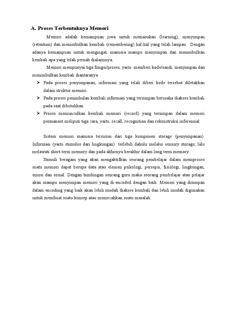 Proses Terbentuknya Memori Pdf