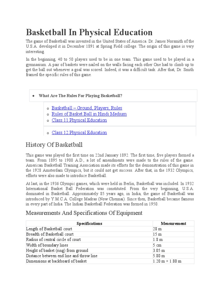Basketball in Physical Education | PDF | Length | Leisure