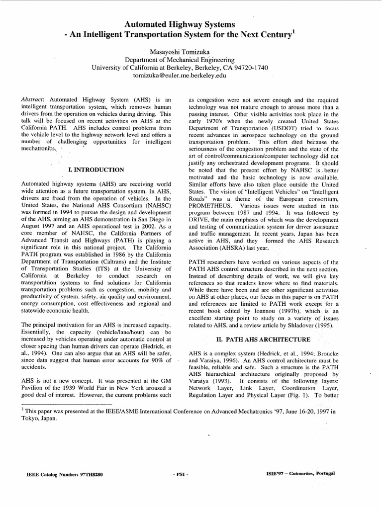 Automated Highway Systems An Intelligent Transportation System For The ...