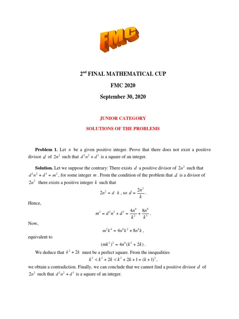 Solutions FMC 2020 Junior | PDF | Triangle | Mathematical Objects