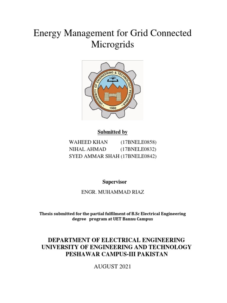Energy Management For Grid Connected Microgrids Submitted By
