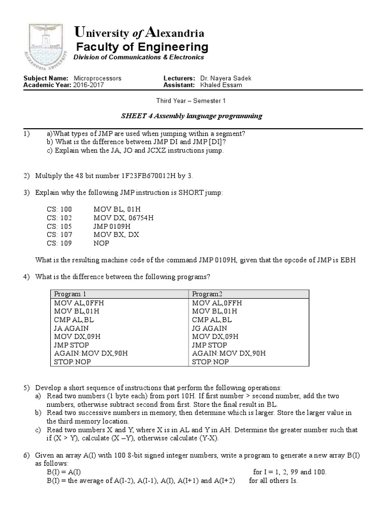 Sheet 4 | PDF | Subroutine | Assembly Language