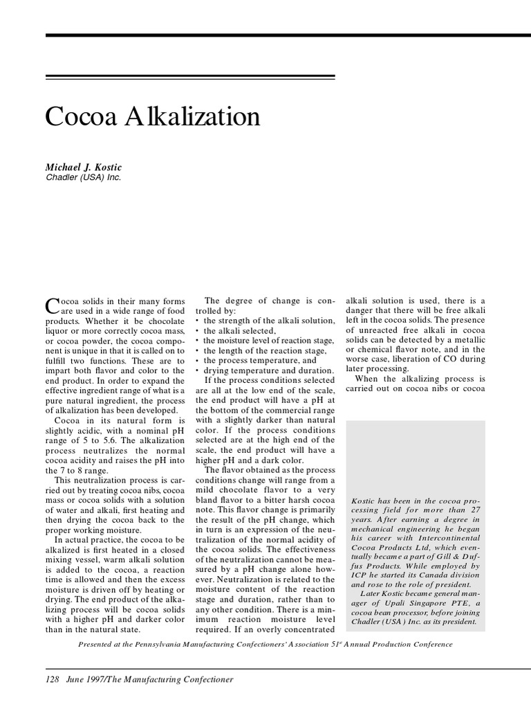 Optimizing Cocoa Alkalization: Controlling Process Conditions to ...