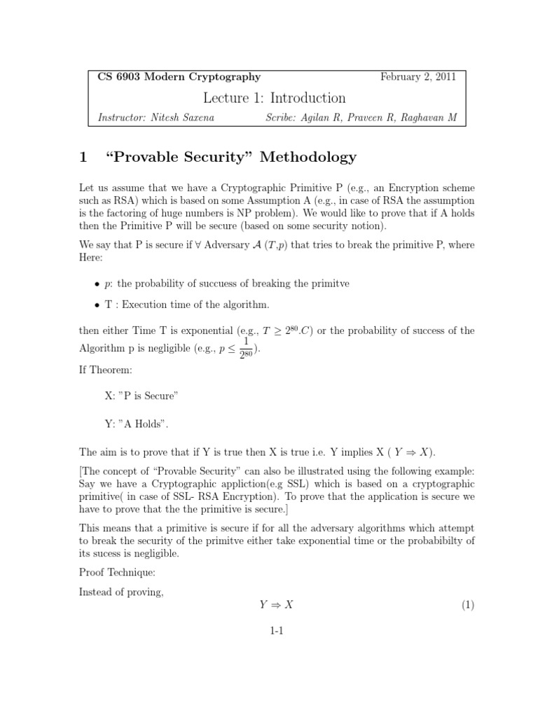 Lecture 1 | PDF | Public Key Cryptography | Cryptography