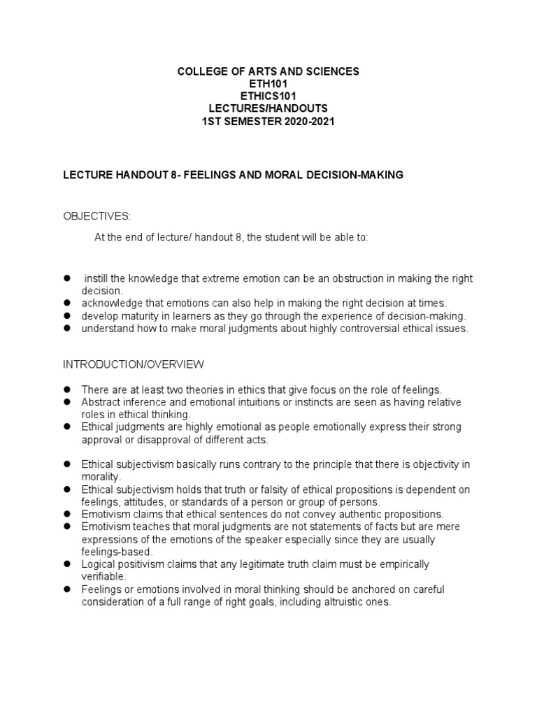 Feelings in Moral Decision-Making | PDF | Morality | Truth