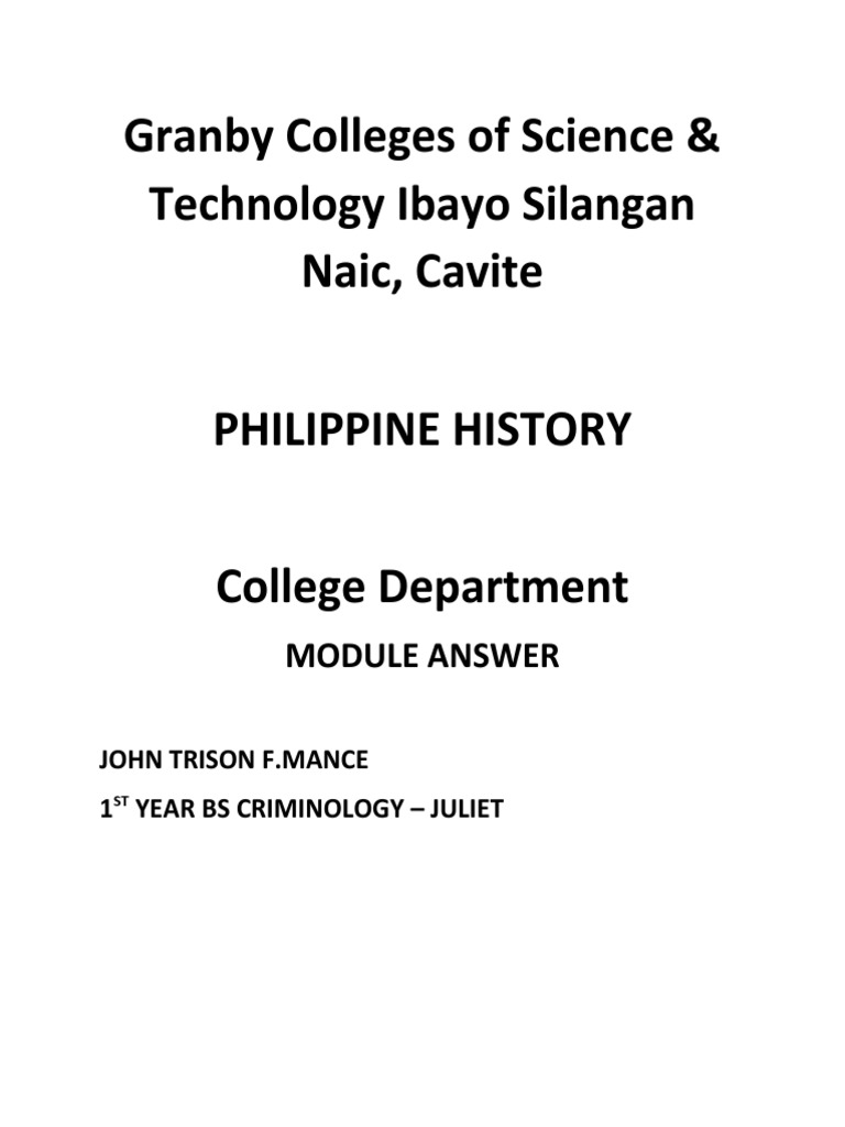 Granby Colleges Philippine History Module | PDF | Philippines