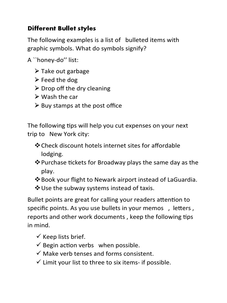 Bullet Point Styles and Tips | PDF | Business