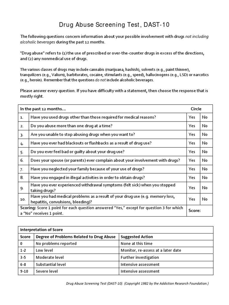 DAST 10 Institute | PDF | Substance Abuse | Drugs