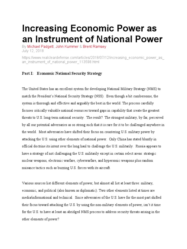 Increasing Economic Power As An Instrument of National Power | PDF ...