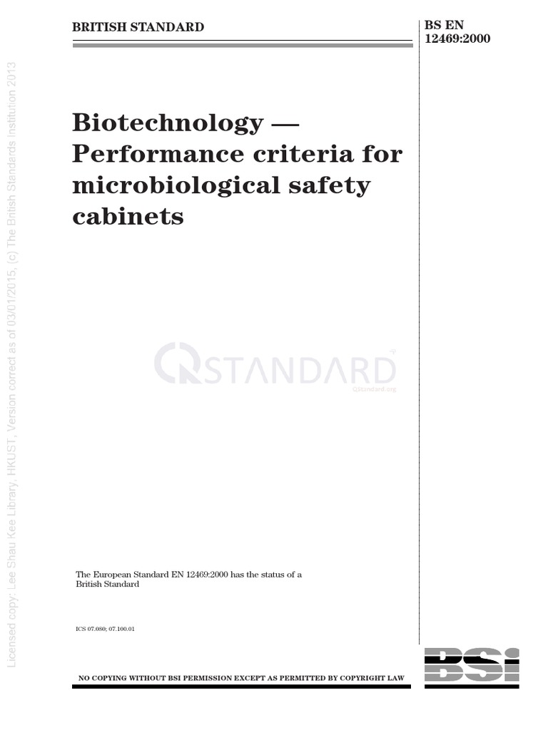 BS EN 12469:2000 Biosafety Cabinet Standard | PDF | Safety