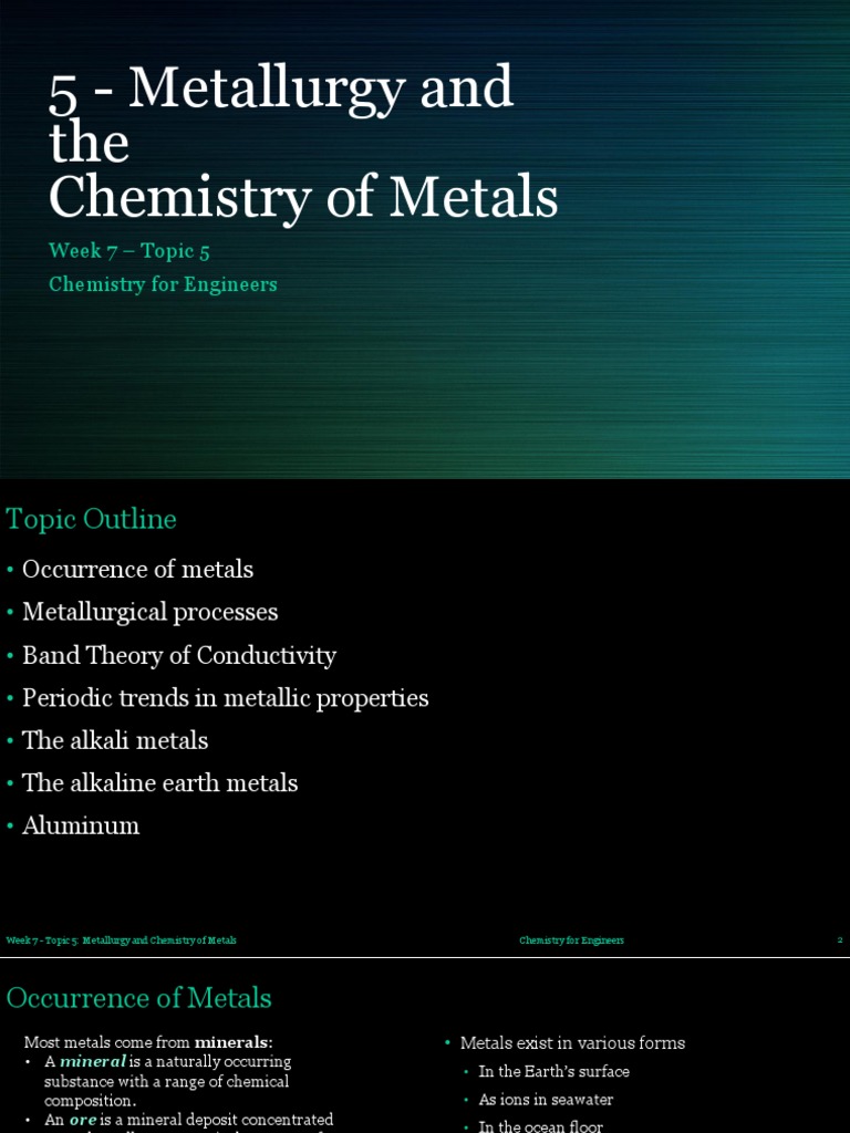 5 - Metallurgy and The Chemistry of Metals: Week 7 - Topic 5 Chemistry ...