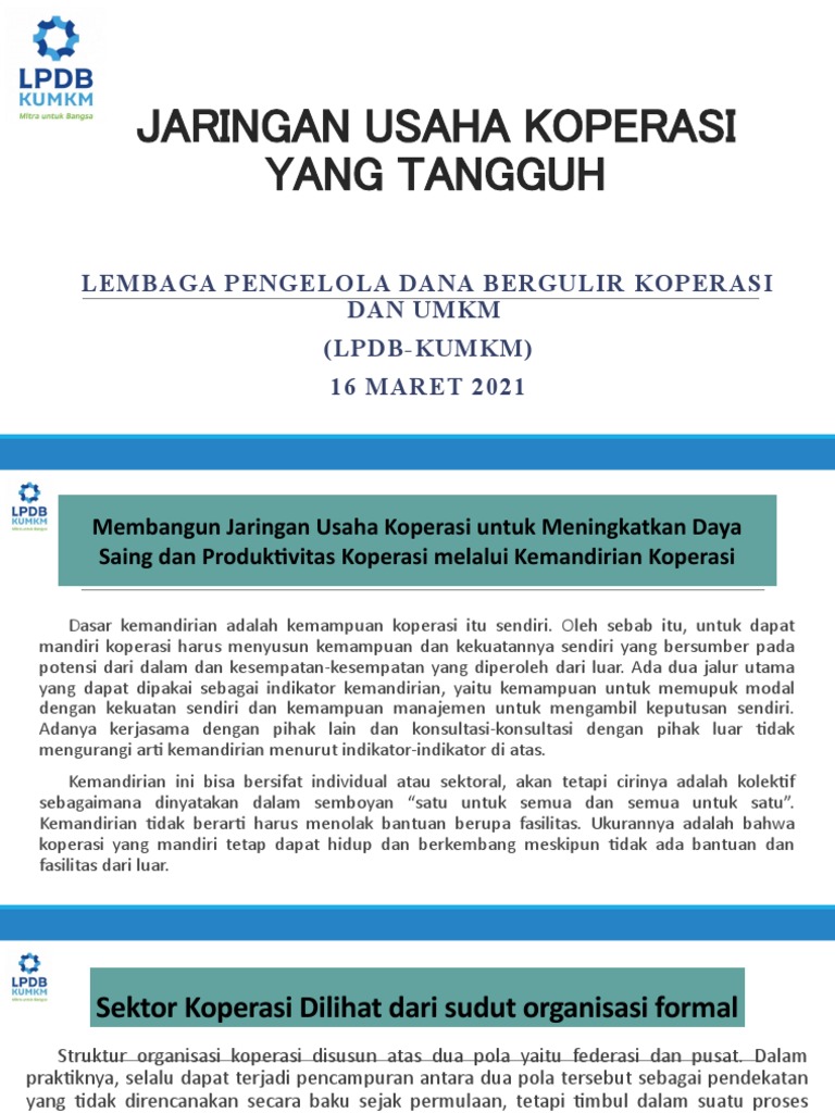 Jaringan Usaha Koperasi Yang Tangguh | PDF