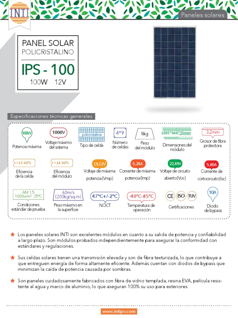 Inti 100W | PDF | Panel solar | Energia electrica
