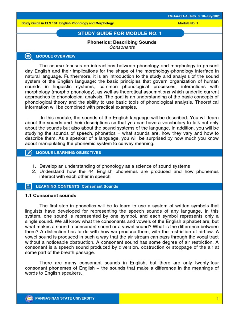 ELS 104 Study Guide 1 | PDF | Phonology | Larynx
