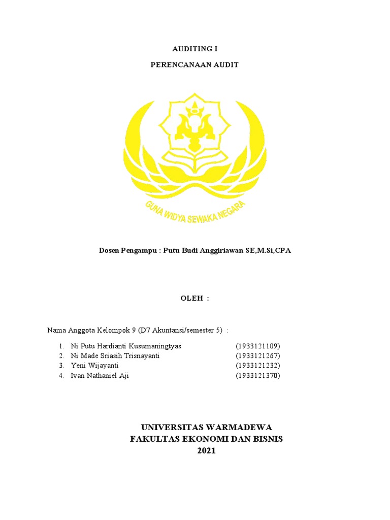 Kelompok 9 (Auditing I) - Perencanaan Audit - d7 Akuntansi | PDF