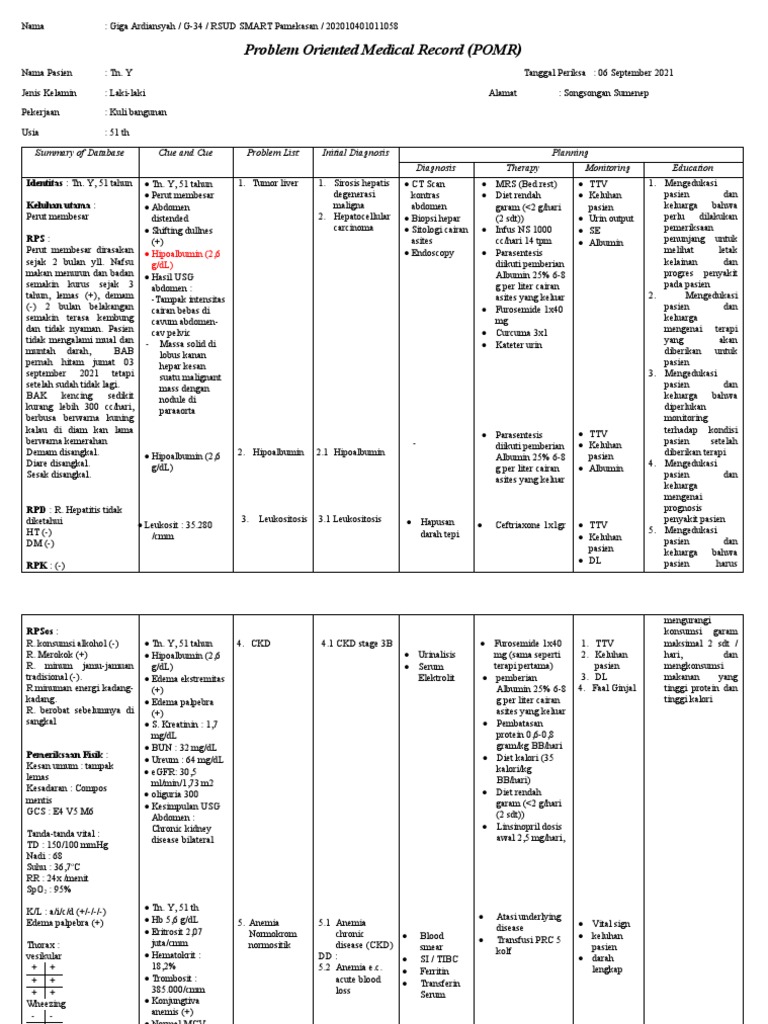 Diagnosis Tumor Hati dan CKD Tn. Y | PDF