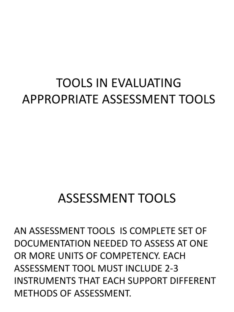 Tools in Evaluating Appropriate Assessment Tools | PDF