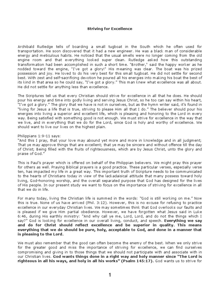 Striving For Excellence | PDF | Love | Truth