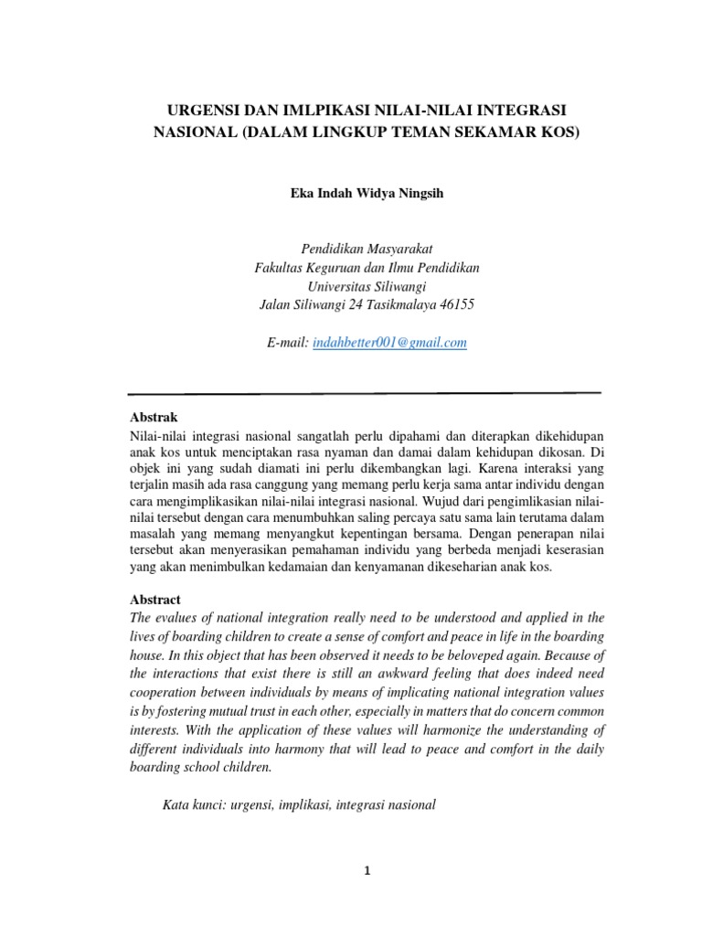 Jurnal Urgensi Dan Imlpikasi Nilai-Nilai Integrasi | PDF