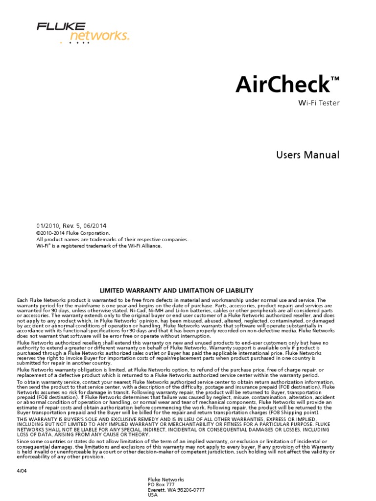 Fluke Aircheck User Manual | PDF | Wireless Access Point | Wi Fi
