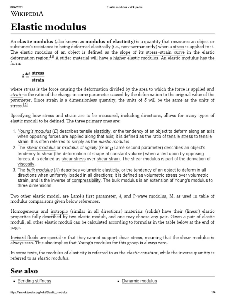 Elastic Modulus | PDF | Elasticity (Physics) | Young's Modulus