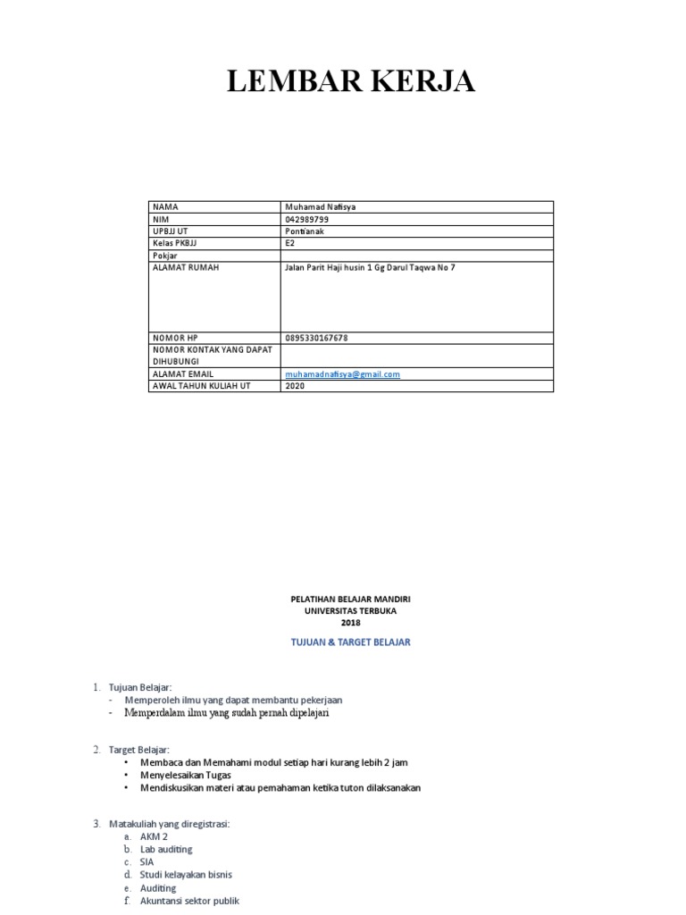 Lembar Kerja Rencana Belajar | PDF