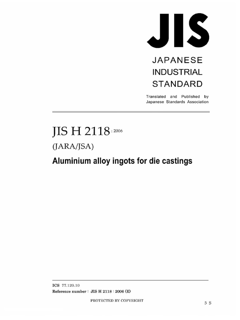 JIS H2118-2006 - Aluminum Alloy Ingots For Die Castings | PDF