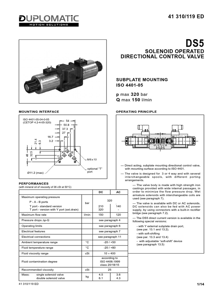 Subplate Mounting ISO 4401-05 P Max: Bar Max L/min | PDF | Alternating ...