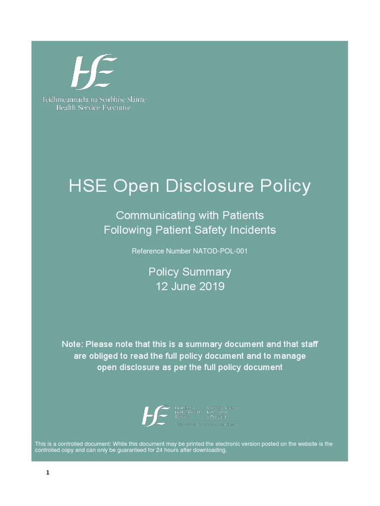 Hse Open Disclosure Policy Summary 2019 | PDF | Patient Safety ...