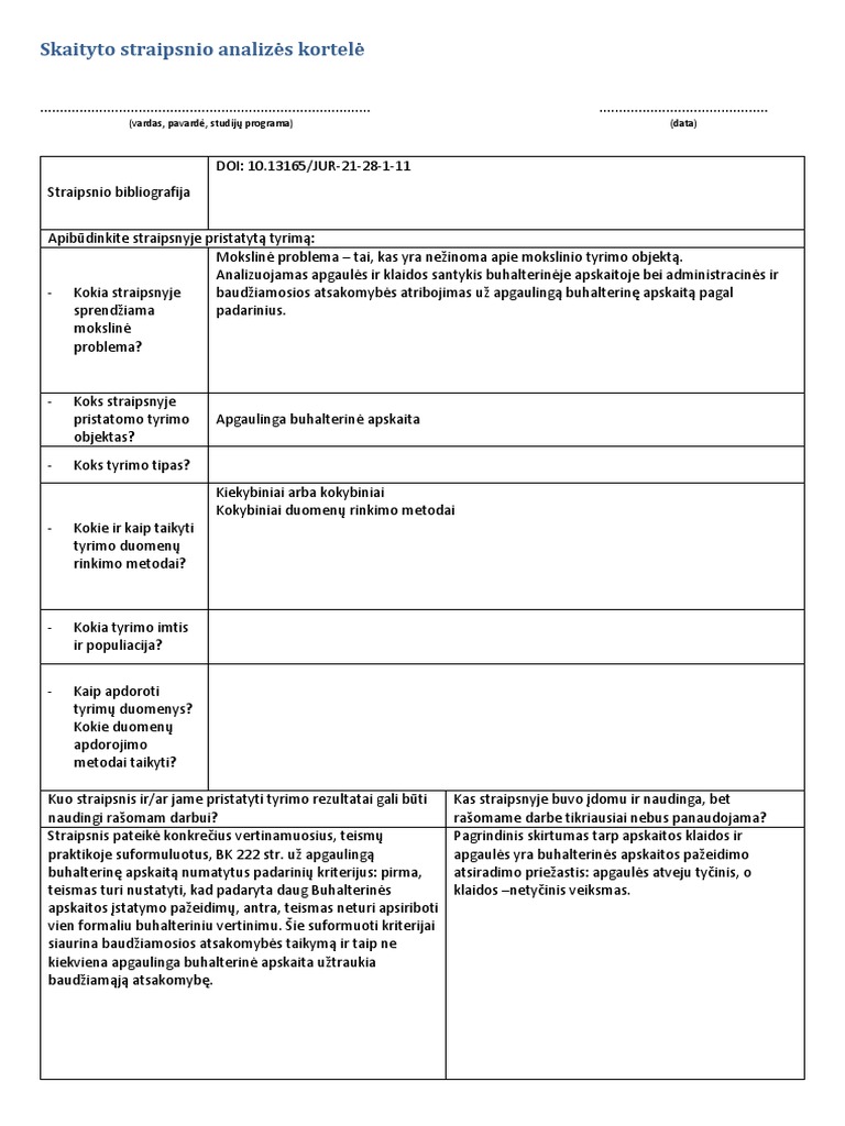 Straipsnio Analizes Kortele | PDF