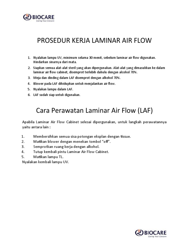 Sop Laminar Air Flow | PDF